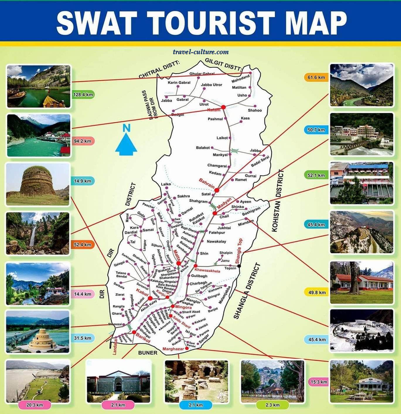 Top Tourist Attraction and Places Map of Swat Pakistan – Tourist Places ...